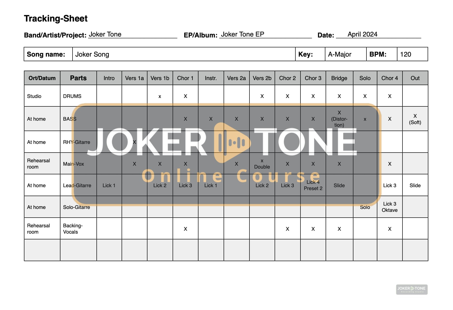 Get the Tracking Sheet Template | Joker Tone Course